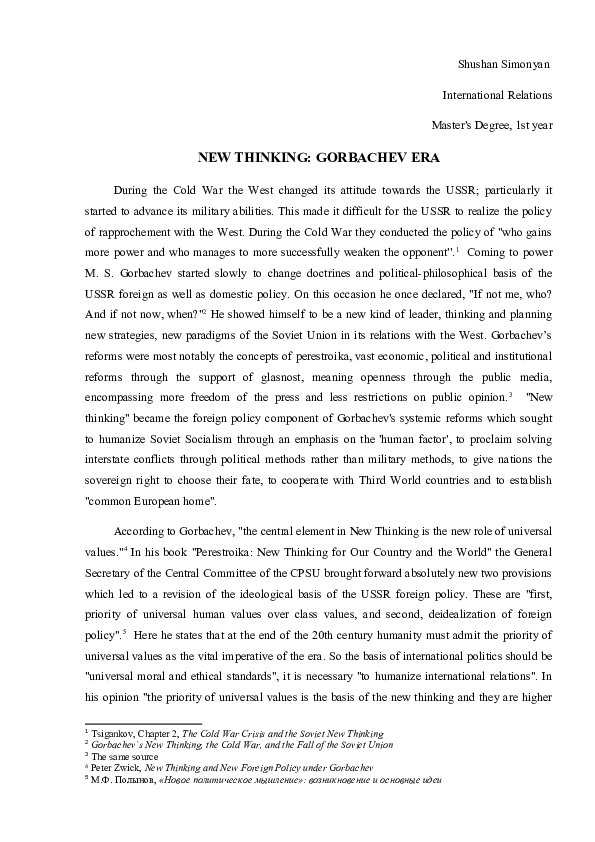 (DOC) New Thinking: Gorbachev Era