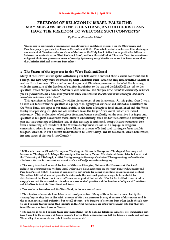 (PDF) Freedom of Religion in Israel-Palestine: may Muslims become ...