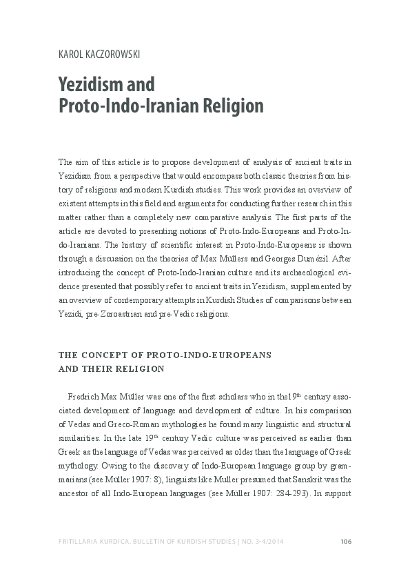 (PDF) Yezidism and Proto-Indo-Iranian Religion