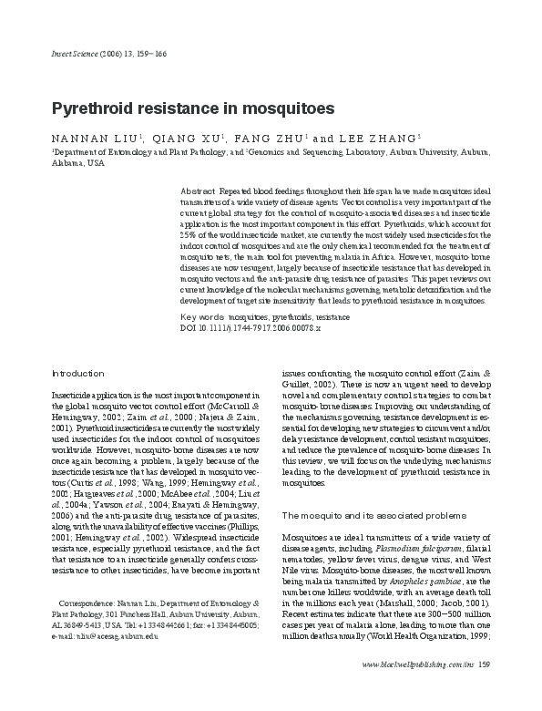 (PDF) Pyrethroid resistance in mosquitoes