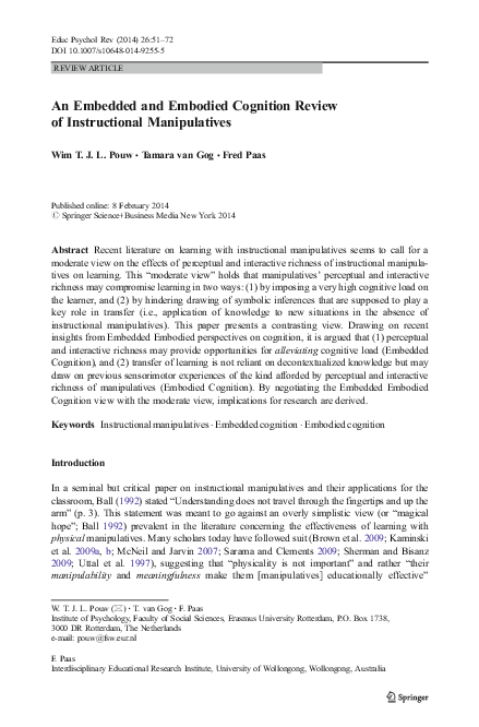(PDF) An Embedded and Embodied Cognition Review of Instructional ...