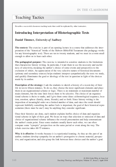 Introducing Interpretation of Historiographic Texts