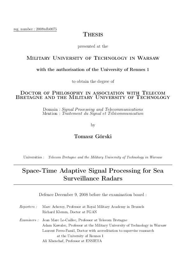 (PDF) Reshetov LA Space-Time Adaptive Signal Processing for Sea