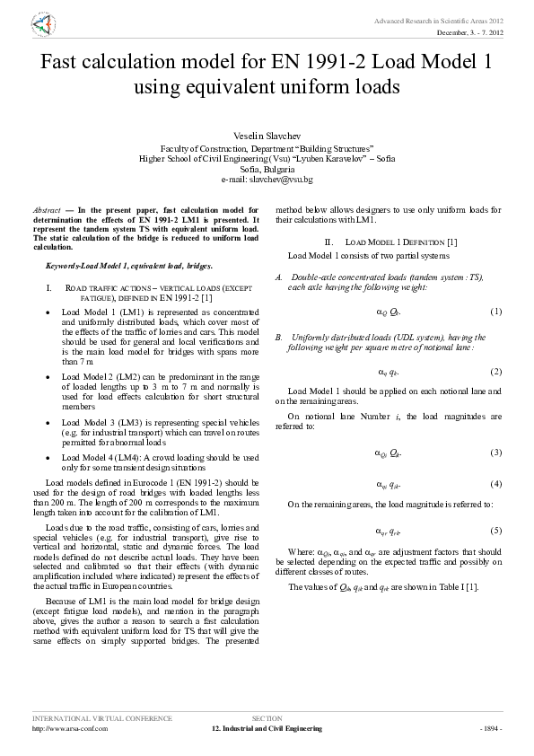 (PDF) Fast calculation model for EN 1991-2 Load Model 1 using ...