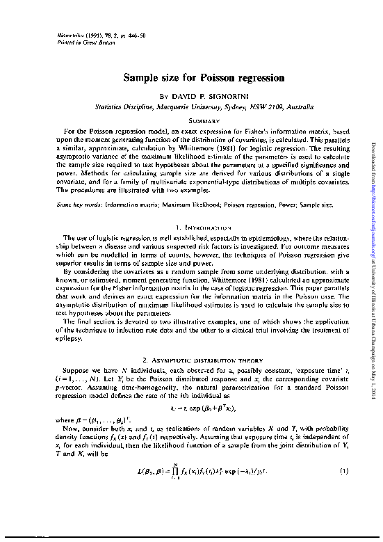 (PDF) Sample size for Poisson regression