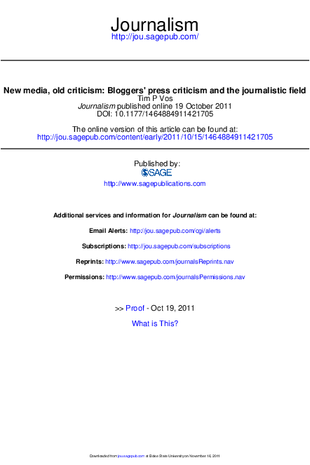 (PDF) New media, old criticism: Bloggers' press criticism and the ...