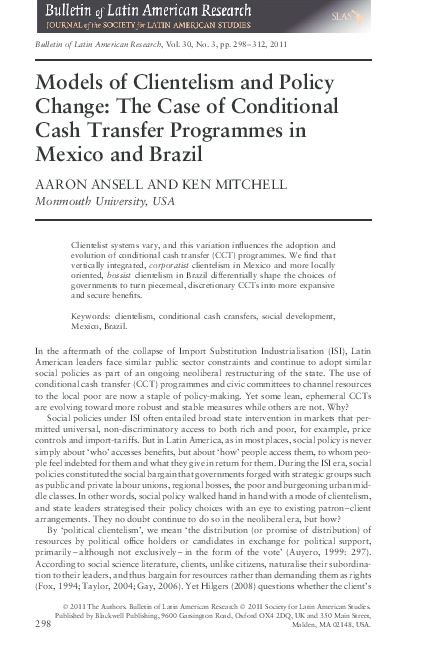 (PDF) Models of Clientelism and Policy Change: The Case of Conditional ...