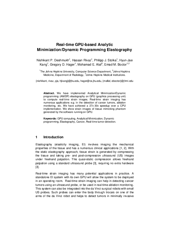 (PDF) Real-time GPU-based Analytic Minimization/Dynamic Programming Elastography