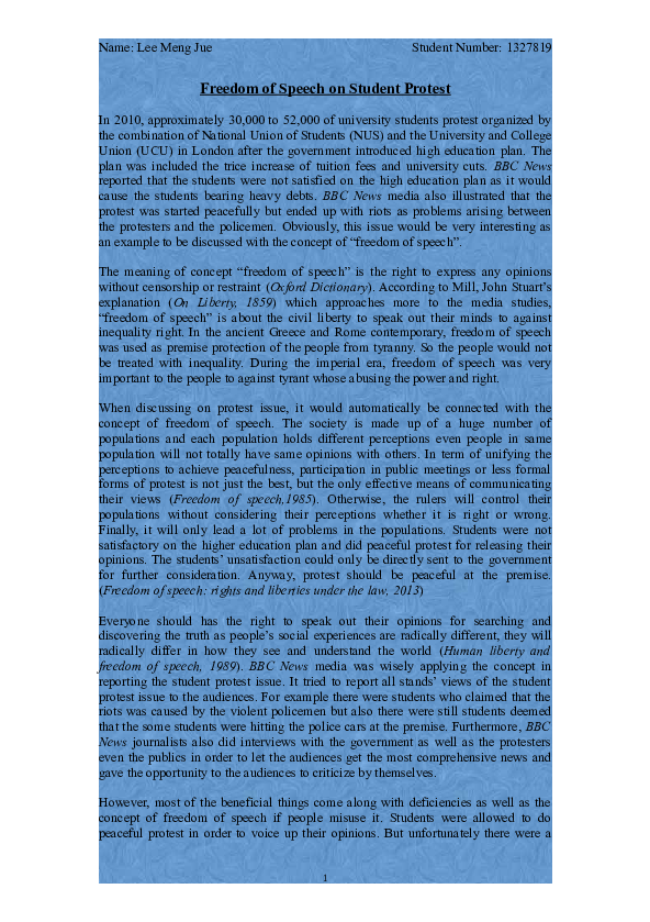 (DOC) Freedom of Speech - Student Protest