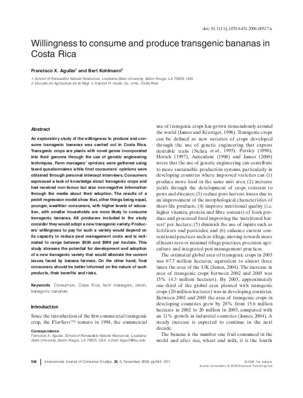 (PDF) Willingness to consume and produce transgenic bananas in Costa ...