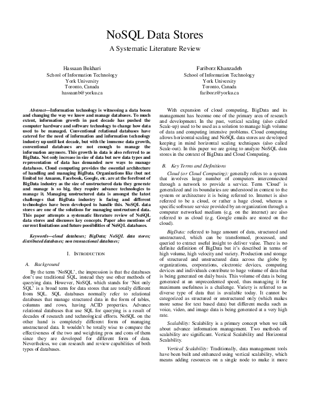 Pdf Nosql Data Stores A Systematic Literature Review