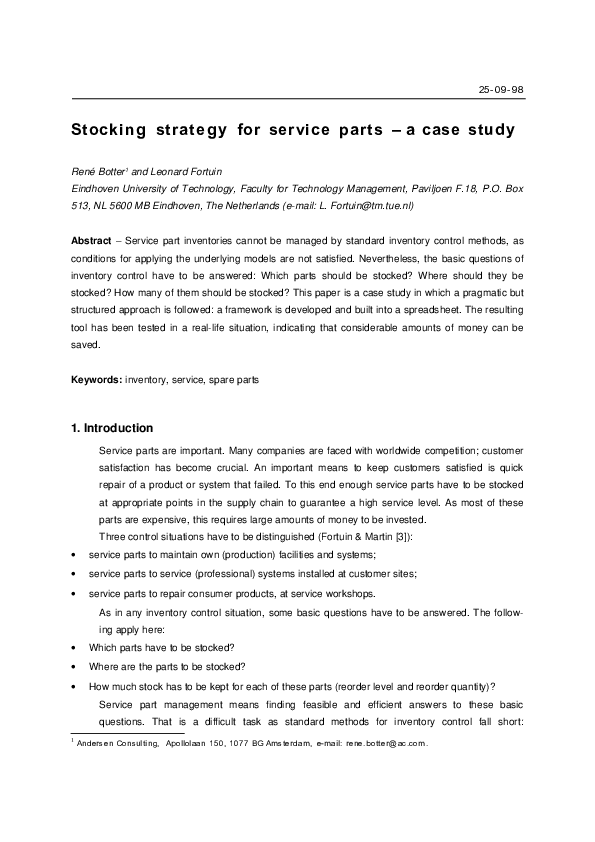 (DOC) 25-09-98 Stocking strategy for service parts – a case study