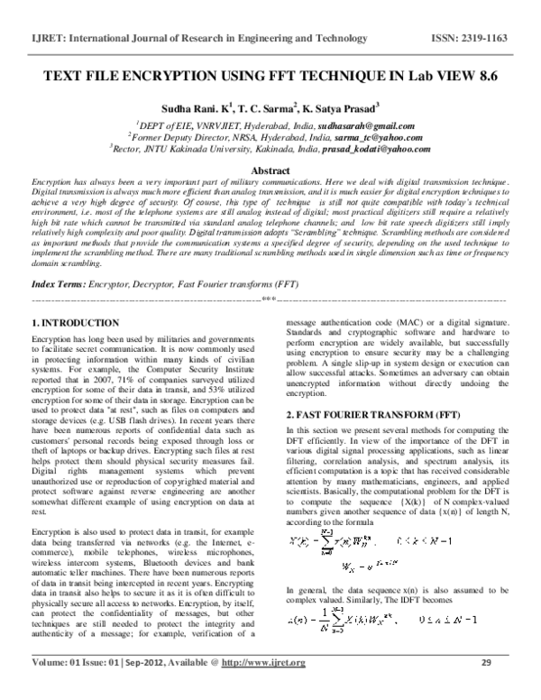 Pdf Text File Encryption Using Fft Technique In Lab View 86 6630