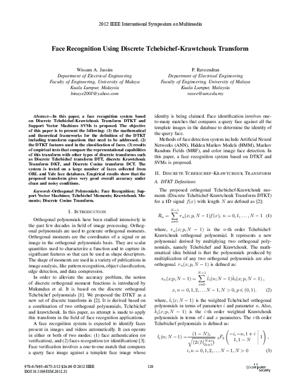 (PDF) Face recognition using Discrete Tchebichef-Krawtchouk Transform