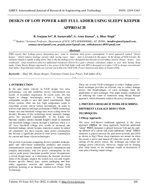 (PDF) DESIGN OF LOW POWER 4-BIT FULL ADDER USING SLEEPY KEEPER APPROACH
