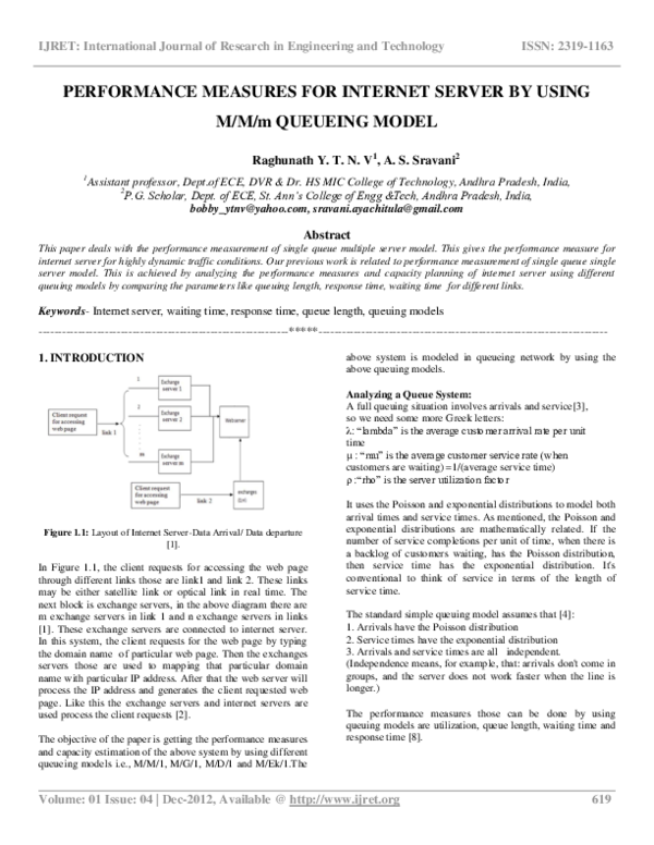 (PDF) PERFORMANCE MEASURES FOR INTERNET SERVER BY USING M/M/m QUEUEING MODEL