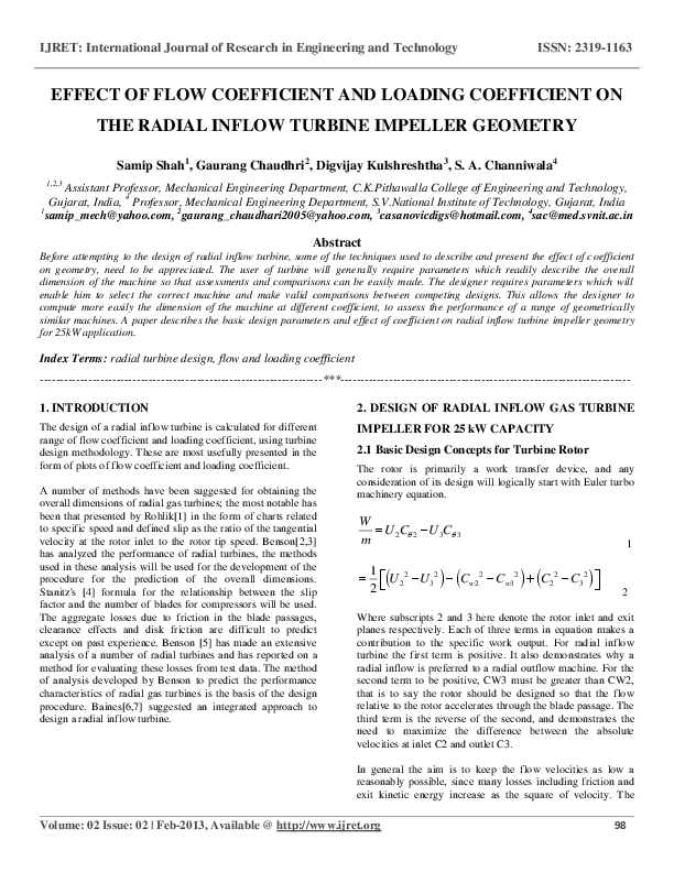 Pdf Effect Of Flow Coefficient And Loading Coefficient On The Radial