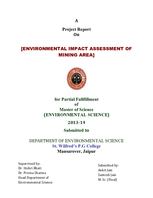 (DOC) A Project Report On [ENVIRONMENTAL IMPACT ASSESSMENT OF MINING ...