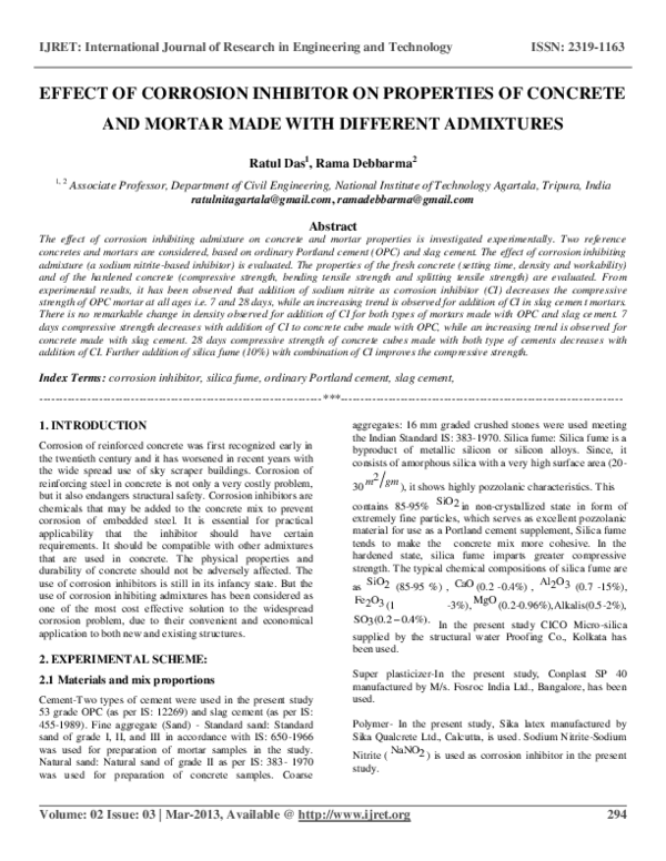 (PDF) EFFECT OF CORROSION INHIBITOR ON PROPERTIES OF CONCRETE AND ...