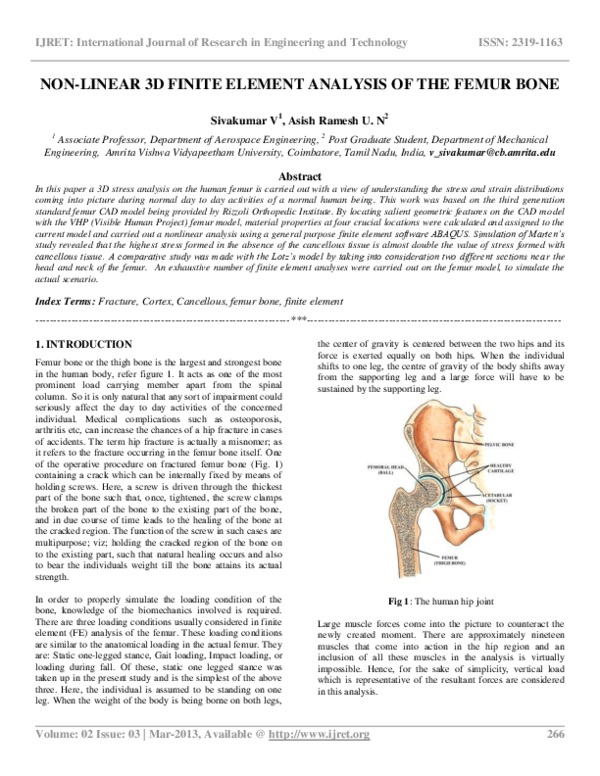 Pdf Non Linear 3d Finite Element Analysis Of The Femur Bone