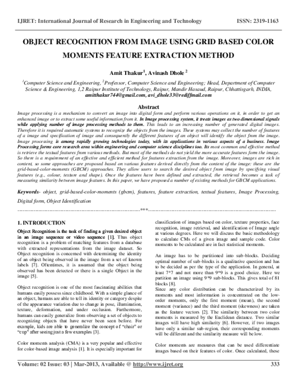 (PDF) OBJECT RECOGNITION FROM IMAGE USING GRID BASED COLOR MOMENTS FEATURE EXTRACTION METHOD