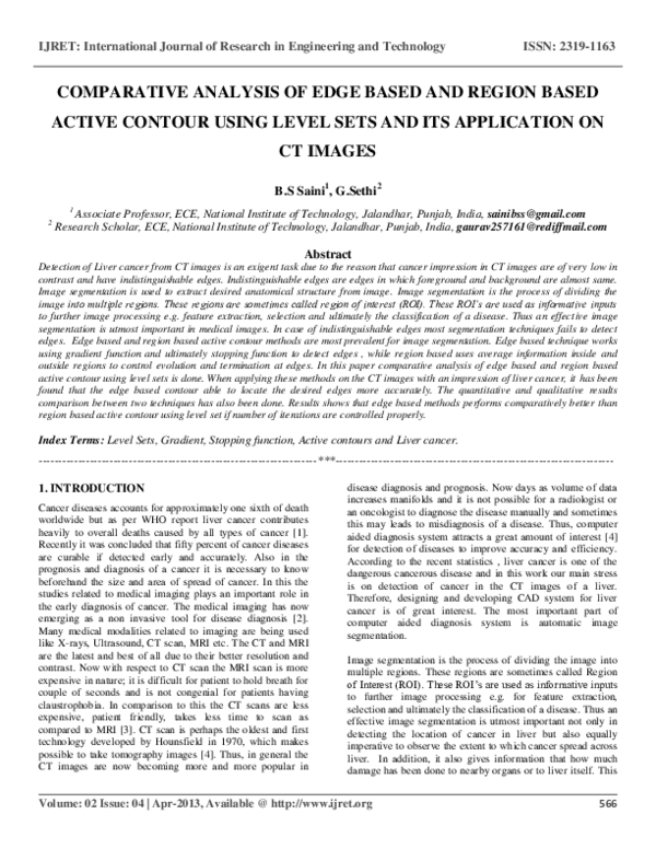 Pdf Comparative Analysis Of Edge Based And Region Based Active Contour Using Level Sets And