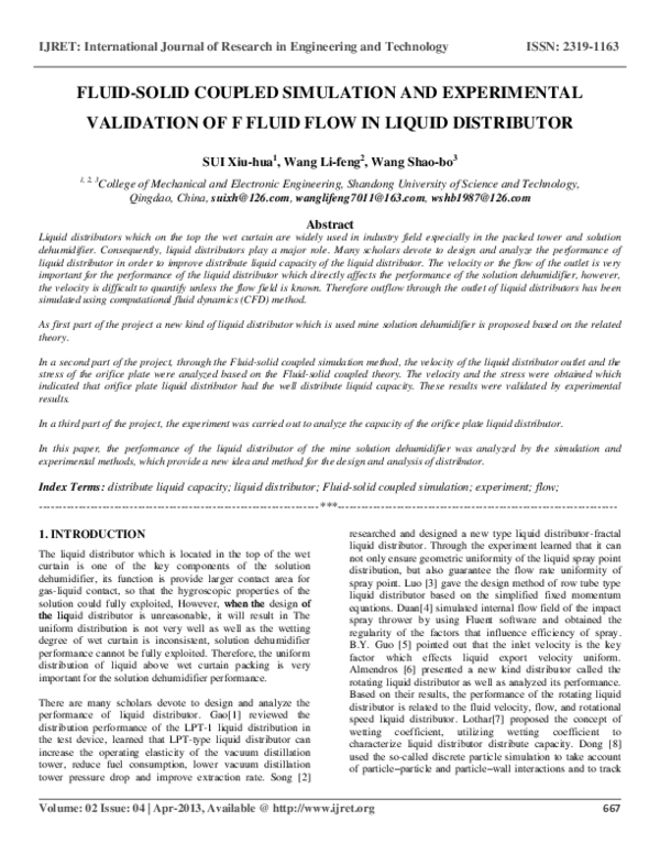 Pdf Fluid Solid Coupled Simulation And Experimental Validation Of F Fluid Flow In Liquid