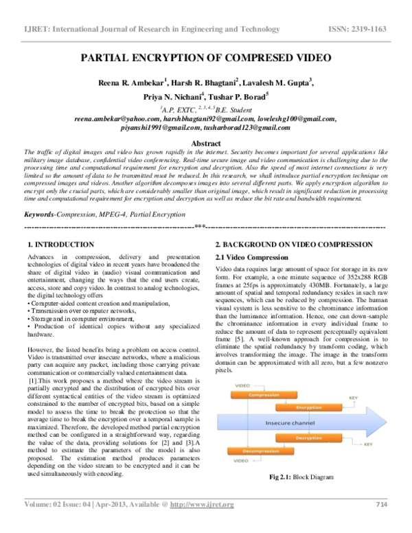(PDF) PARTIAL ENCRYPTION OF COMPRESED VIDEO