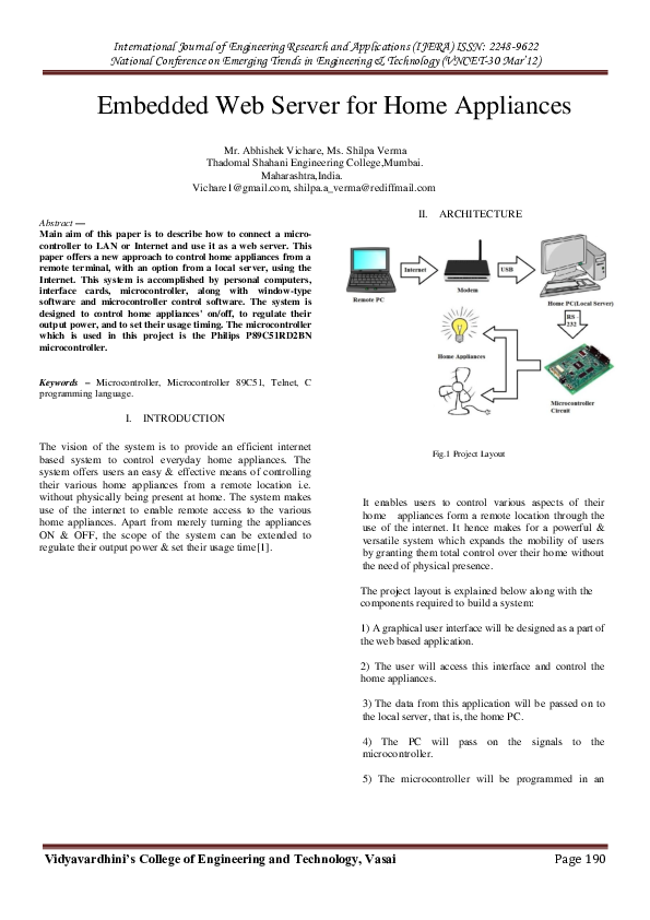 (PDF) Embedded Web Server for Home Appliances