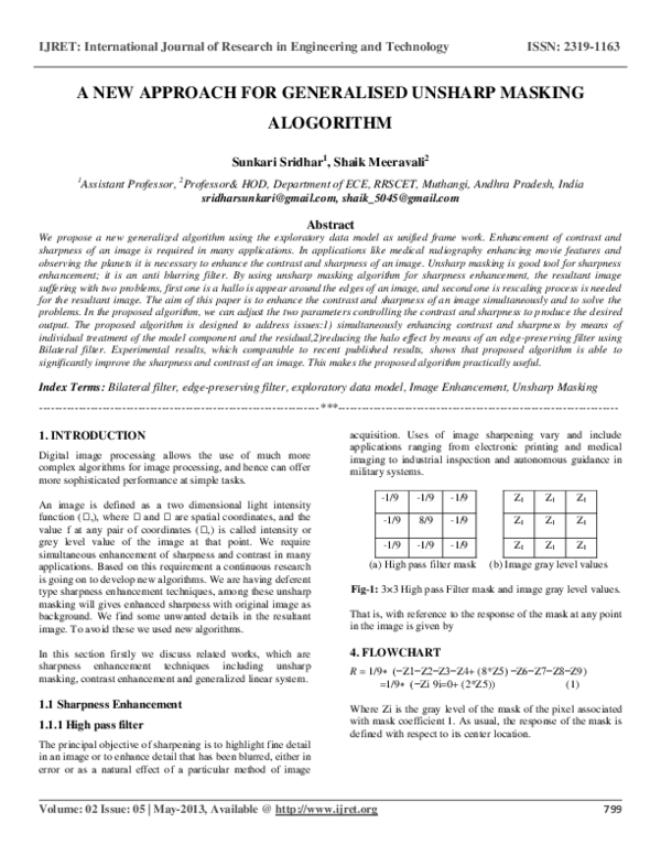 (PDF) A NEW APPROACH FOR GENERALISED UNSHARP MASKING ALOGORITHM