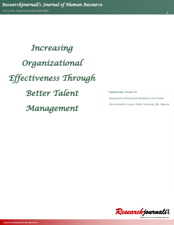 (PDF) Enhancing Organizational Effectiveness via Talent Management