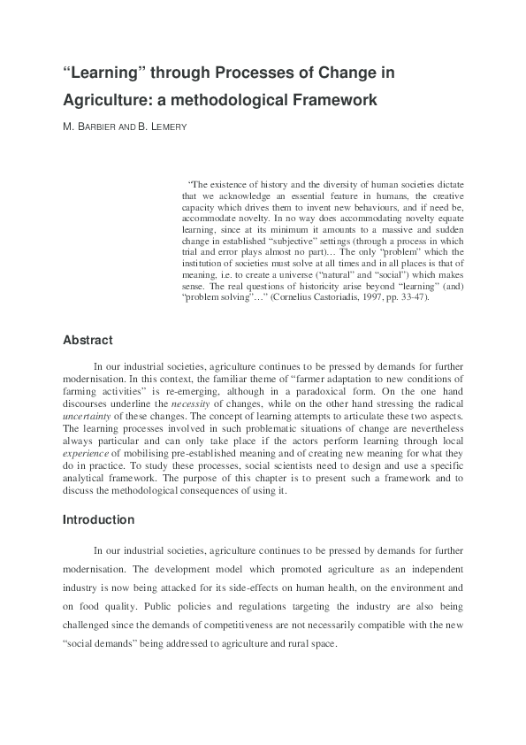 (PDF) “Learning” through Processes of Change in Agriculture: a ...