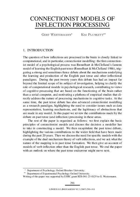 Connectionist Models of Inflection Processing