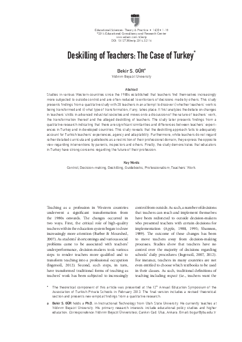 (PDF) Deskilling of teachers: The case of Turkey