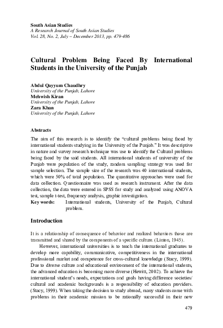 (PDF) Cultural Problem Being Faced By International Students in ...