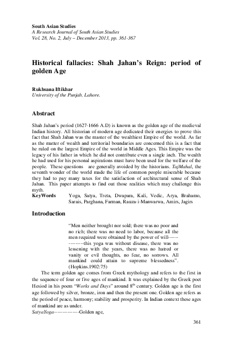 (PDF) Historical fallacies: Shah Jahan’s Reign: period of golden Age