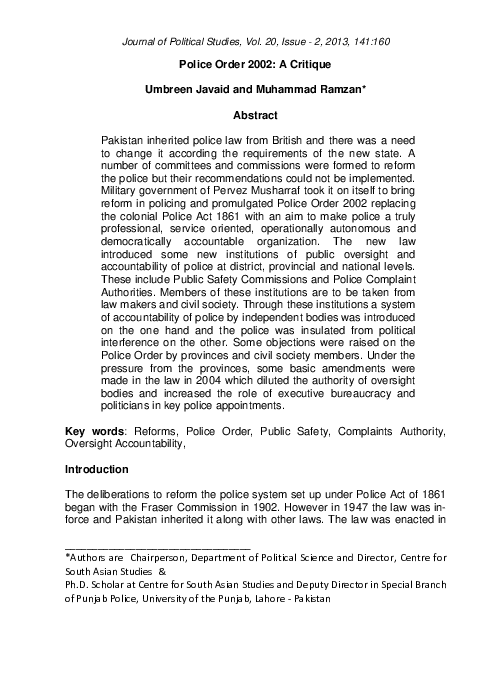 (PDF) Police Order 2002 A Critique