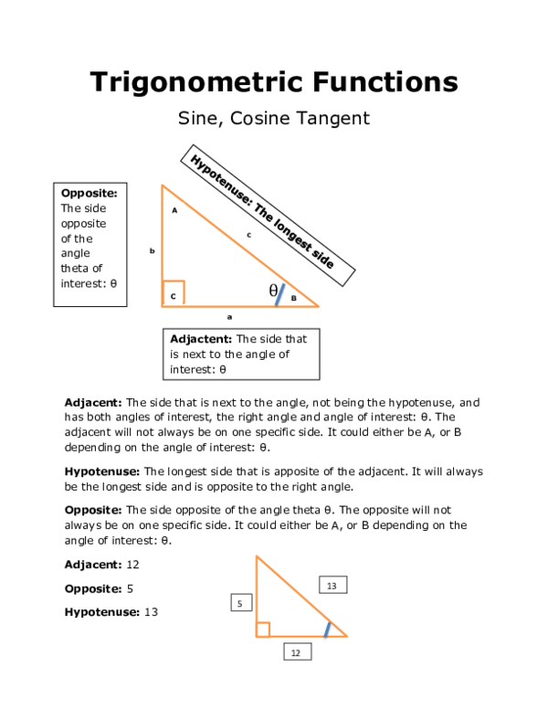 (DOC) Trigonometric Functions Sine, Cosine Tangent