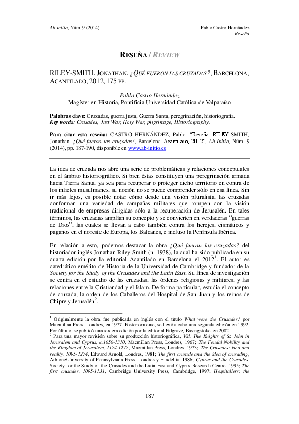 (PDF) Jonathan Riley-Smith, ¿Qué fueron las cruzadas?, Acantilado ...