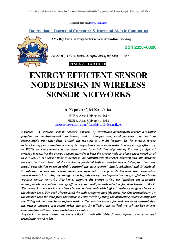 Pdf Energy Efficient Sensor Node Design In Wireless Sensor Networks