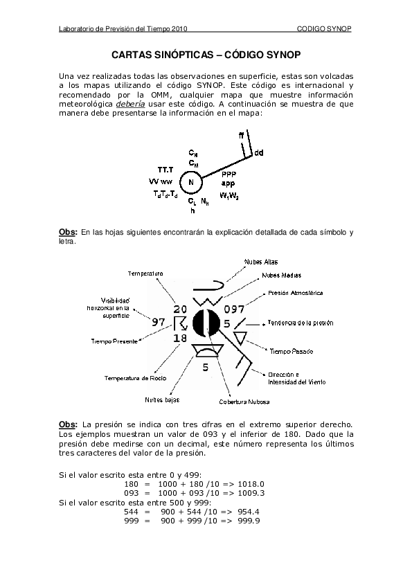 (PDF) Laboratorio de Previsión del Tiempo 2010 CODIGO SYNOP CARTAS SINÓPTICAS – CÓDIGO SYNOP