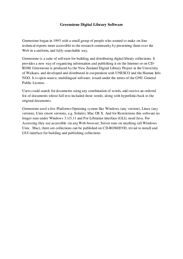 (DOC) Greenstone Digital Library Software