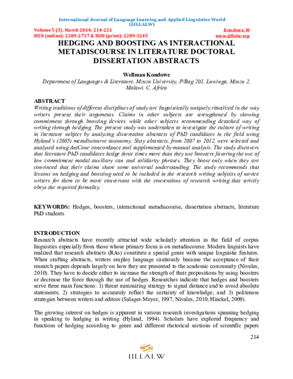 (PDF) Hedging and Boosting as Interactional Metadiscourse in Literature Doctoral Dissertation ...