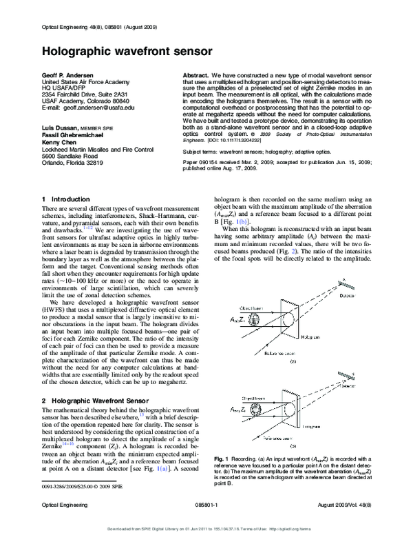 (PDF) Holographic wavefront sensor