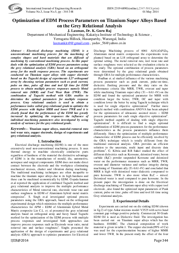 (PDF) Optimization of EDM Process Parameters on Titanium Super Alloys Based on the Grey ...