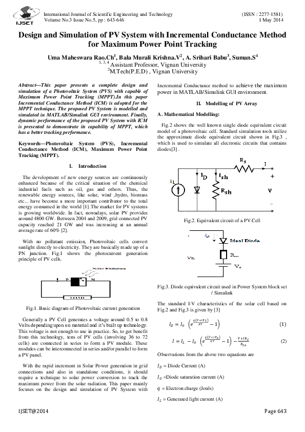 (PDF) Design and Simulation of PV System with Incremental Conductance Method for Maximum Power ...