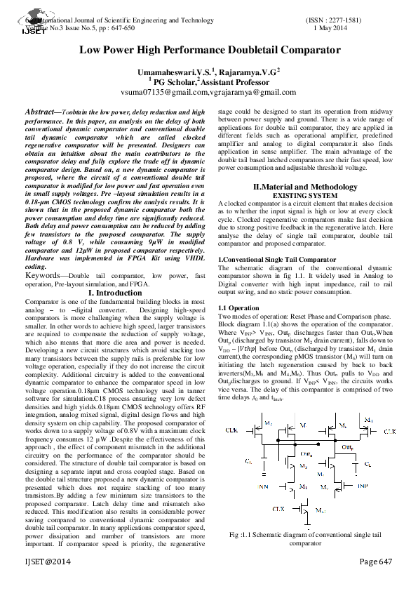 Pdf Low Power High Performance Doubletail Comparator