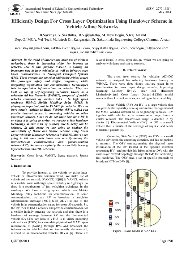 Pdf Efficiently Design For Cross Layer Optimization Using Handover Scheme In Vehicle Adhoc