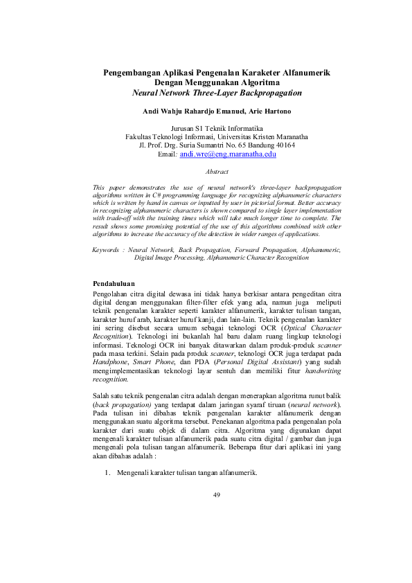 (PDF) Pengembangan Aplikasi Pengenalan Karaketer Alfanumerik Dengan Menggunakan Algoritma Neural ...