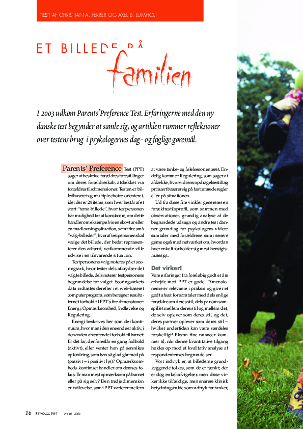 (PDF) Et billede på familien - Parents' Preference Test i klinisk praksis
